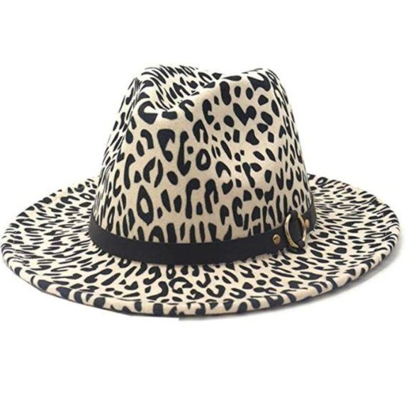 Accessories | Vintage Stylish Leopard Print Wool Wide Brim Hat White ...
